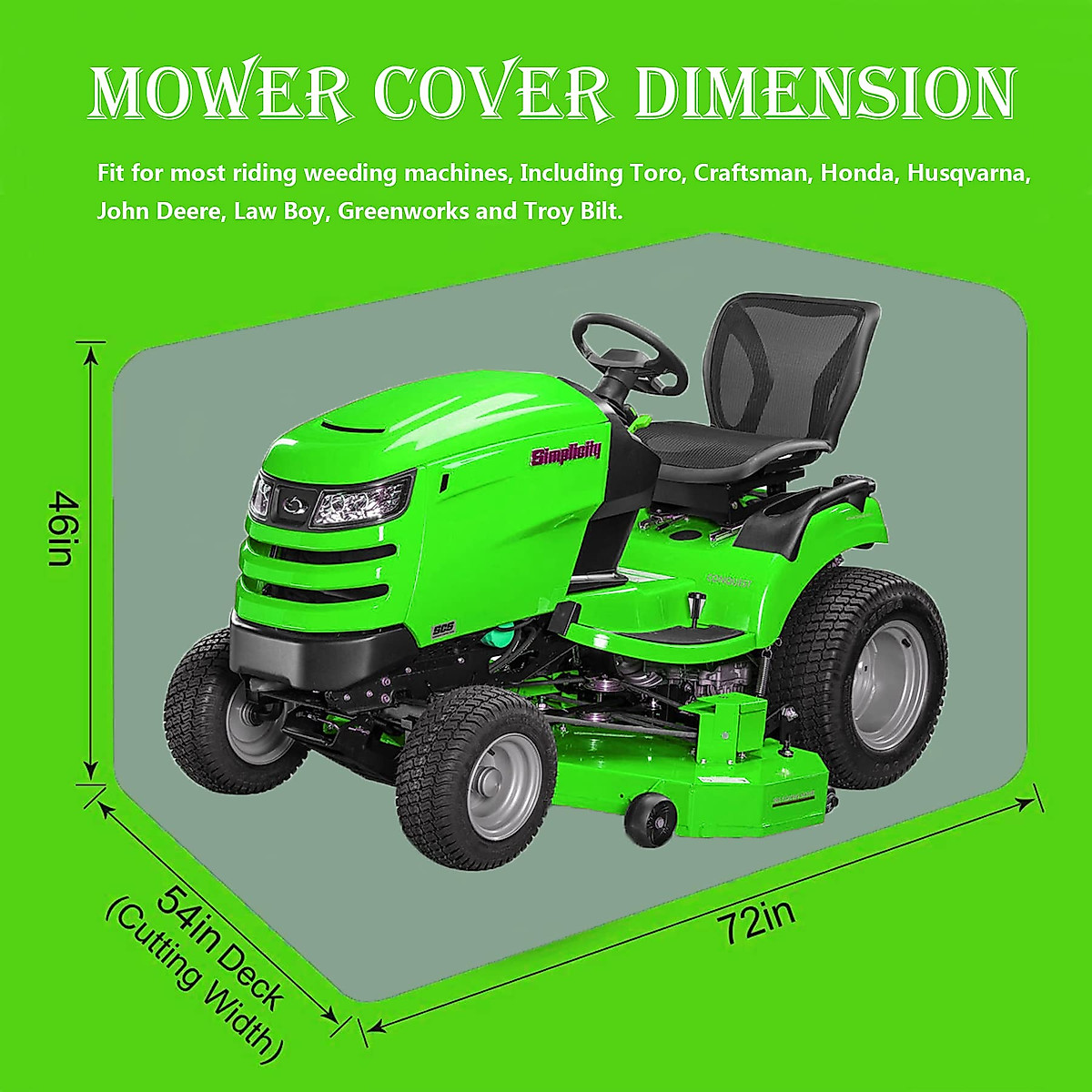 SHHOKR Lawn Mower Cover -Riding Mower Cover Heavy Duty 420D Polyester Oxford, Waterproof, UV Resistant, Universal Size Tractor Cover Fits Decks up to 54’’ with Storage Bag