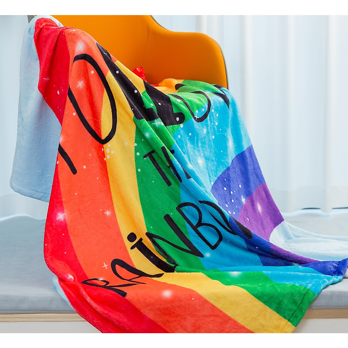 Zevrez Rainbow Blanket Super Soft Colorful Pride Throw Blanket for Girls Rainbows Gifts for Kids Rainbow Lovers Follow The Rainbow Flannel Fleece Girly Blanket (50"x60", 2)