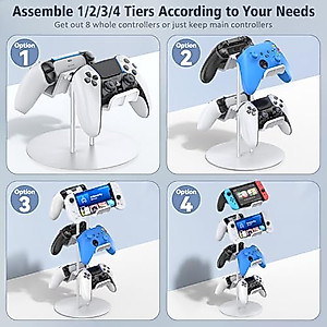 Kytok Gamer Gifts, Headset Stand 4 Tiers with Cable Organizer, Controller Stand Compatible with PS5/Xbox/Nintendo Switch/PS Portal/PS4, Headset Holder & Controller Holder - White