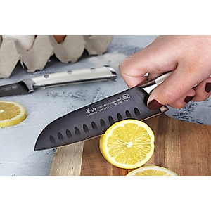 Cangshan S+ Series 1022100 German Steel Forged 2-Piece Titanium Coated Santoku Starter Knife Set with Sheaths, Vanilla White