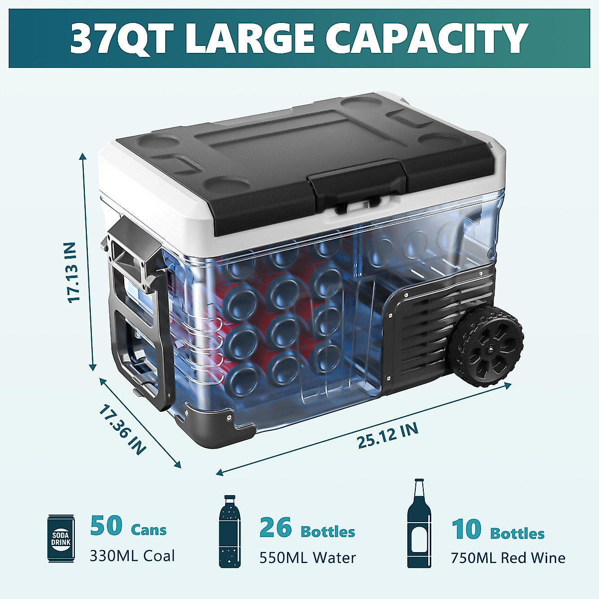 EUHOMY 12 Volt Refrigerator, 37QT(35L) Electric Cooler, Portable Freezer 12V/24V DC 110-240V AC, 12V Fridge -4℉~68℉, 12V Cooler with Wheels & 2 Baskets for Travel, Truck, Boat, Camping