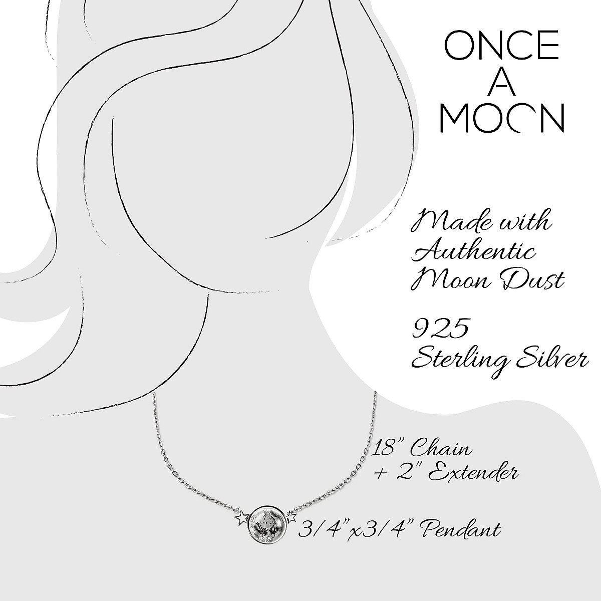 Once A Moon - Starfield Sterling Silver Necklace Made With Real Moon Dust Meteorite | Valentine's Day Gifts | Gift for Girlfriend | Gifts for Her | Best Gift for Wife | Star Necklace (18"+2" Extender)