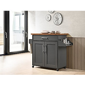 Hodedah Kitchen Island with Spice Rack, Towel Rack & Drawer, Grey with Oak Top