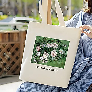 Lidxfeo Canvas Tote Bag Aesthetic, Shoulder Shopping Bag for Women, with Zipper and Inner Pocket, for Shopping, School, Work