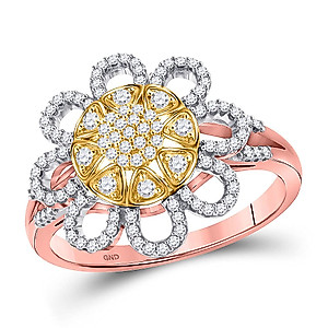 The Diamond Deal 10kt Rose Gold Womens Round Diamond Flower Floral Cluster Ring 1/3 Cttw