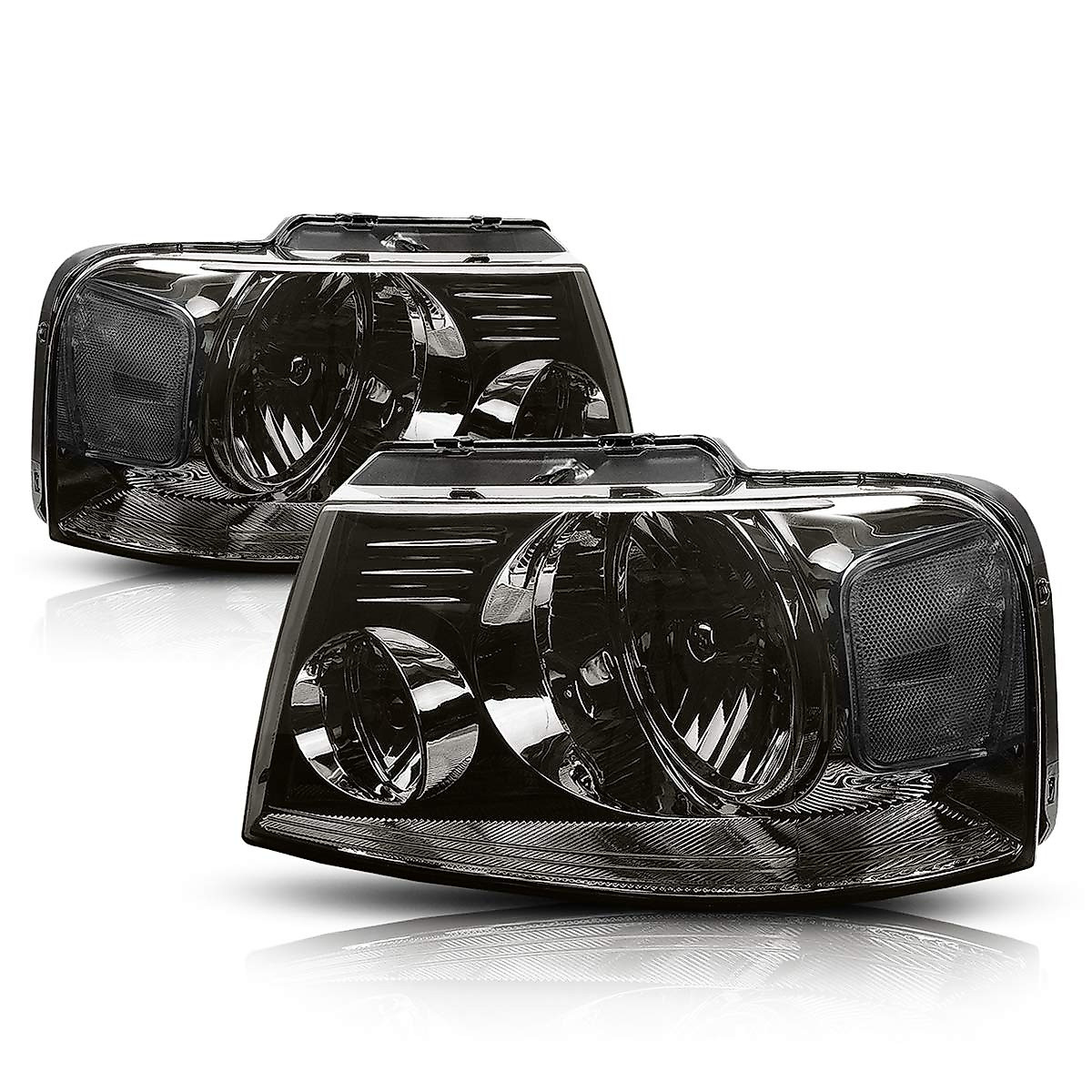2Pcs Replacement Headlights Assembly Compatible with Ford F150 04-08/Lincoln Mark LT 06-08,Smoked Lens/Clear Corner