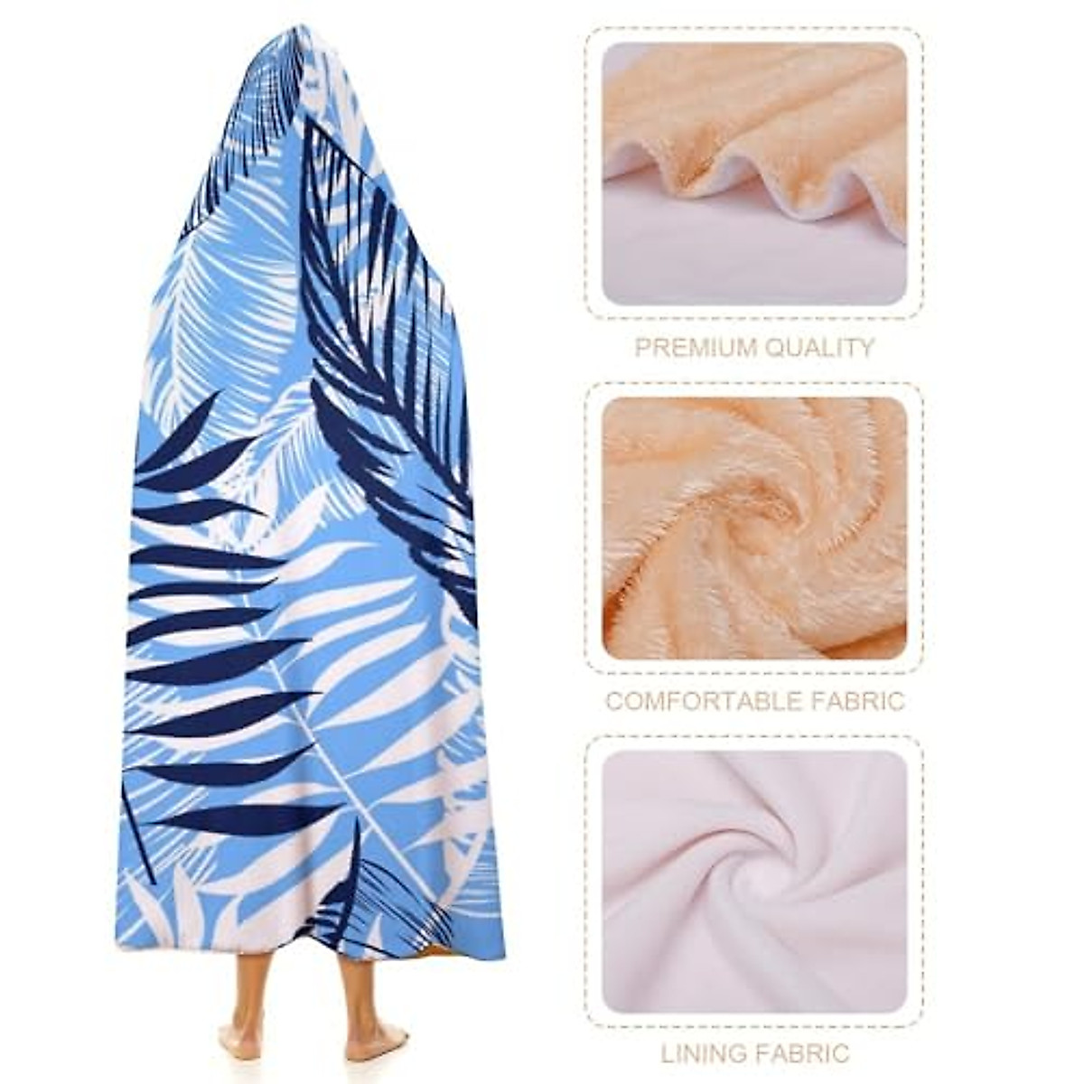 TaoYTao 50"x60" Women Summer Flower Blue Blanket Hoodie, Foldable Wearable Funny Hooded Blanket Robe Cloak, Christmas Birthday Gifts Anniversary For Wife Girlfriend Women