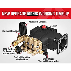 YAMATIC Horizontal Triplex Pressure Washer Pump 3/4" Shaft 3300 PSI @ 3.0 GPM 5.5-8 HP Replacement for Most Brand Honda Simpson 90036 90039 and More