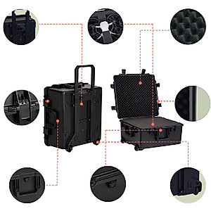 MEIJIA Portable All Weather Waterproof Hard Case, Camera Case with Customizable Fit Foam And Rolling Wheels, 24.8"X23.7"X13.17",Elegant Black