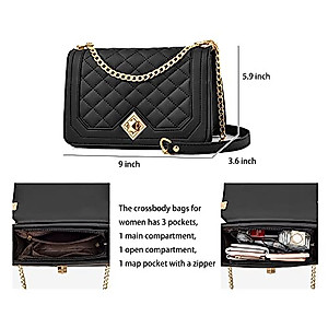Kehpish Small Crossbody Bags for Women Shoulder Bag Quilted Satchels Clutch Handbag with Chain Strap (Black)