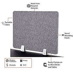 JSFURN Clamp-on 24 X 24 inch Desk Privacy Panel, Sound Absorbing Cubicle Desk Divider For Students, 2-Pack Acoustic Partition Grey, Office Cubicle, Classroom Dividers, Sound Proof Dividers
