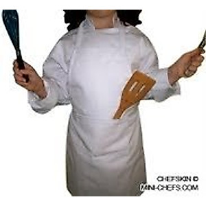 CHEFSKIN Kids Children Set Apron+ Hat M Fits 7-12 White Real Fabric (1)