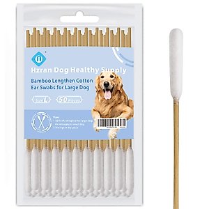 Hzran Cotton Buds for Dogs, 6 Inch Cotton Buds for Large Dog Ears, Lengthen Cotton Swabs for Cleaning Dogs Ears, Apply Medicine, Clean Wound, Bamboo Cotton Buds for Large Dog(50 Pieces)