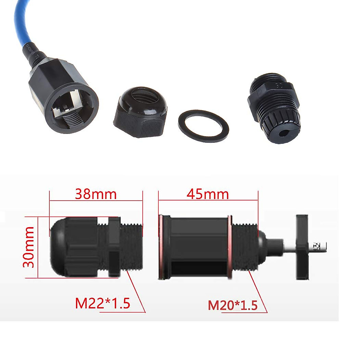 ANMBEST 2PCS M20 RJ45 Waterproof Cat5/5e/6 8P8C Connector IP67 Ethernet LAN Cable Connector Double Head with Shield Cat6 Network Cable Outdoor LAN Coupler Adapter Male to Female