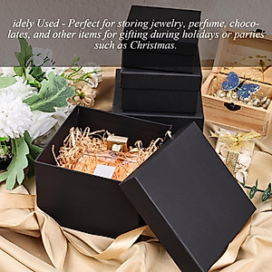 Shindel 4PCS Black Gift Boxes, Nesting Gift Boxes with Lids, Stackable Gift Boxes Square Gift Boxes, 4 Assorted Gift Boxes Different Sizes With Ribbon For Birthday Christmas Halloween