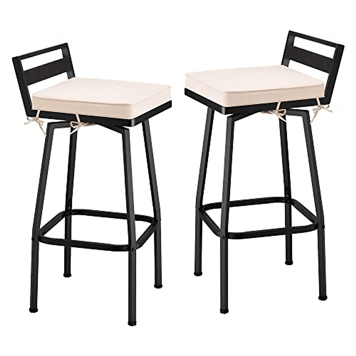 Mingyall 27" Height Low Back Swivel Bar Stools with Cushion, Outdoor Patio Wrought Iron Chair Set 2, Outside Metal Bar Chair, Height Barstool for Bistro Lawn, Garden, Backyard, Indoor, Load 330LBS