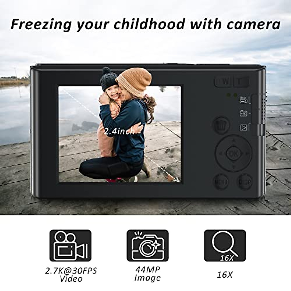 VJIANGER 4K Digital Camera 44MP Point and Shoot Camera with 16X Digital Zoom 2.4 Inch Kids Camera with 32GB SD Card Vlogging Camera for Teens Students Boys Girls Seniors(DC6-X3 Black2)