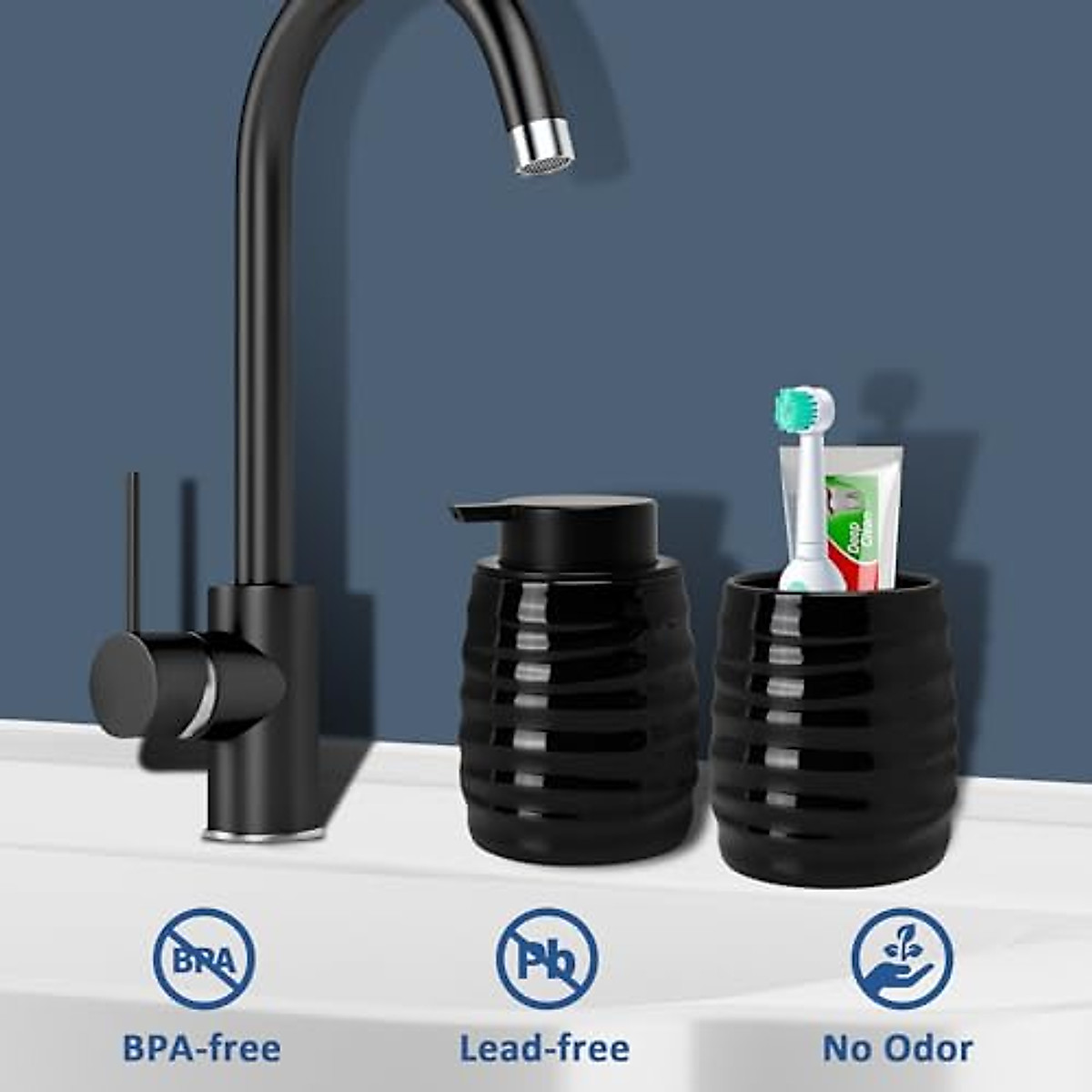 TOOZFO Soap Dispenser Ceramic with Easy-to-Press Pump Hand Lotion Liquid Dispenser Non-Slip for Shampoo Bathroom Kitchen 12 oz