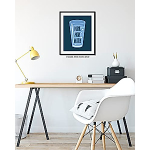 Govivo Drink More Water - Wall Decor Art Print with a dark blue background - 8x10 unframed artwork printed on photograph paper