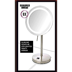 Sharper Image JRT950NL Slimline LED Lighted Tabletop 8X Magnification Mirror, Nickel