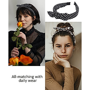 Wecoe Hairband, 4 Pack Bow Headbands for Women Girls, Cute Knotted Headband with Bow, Red, White, Black, Comfortable Cloth Leopard Polka Dot Hair Bands, Valentine's Day Hair Accessories, Gift