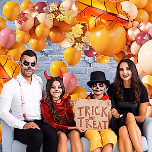 RUBFAC 158pcs Fall Balloons Garland Kit, 18/12/10/5 Inch Orange Balloons with Gold Maple Leaves for Autumn Harvest Theme Party Birthday Thanksgiving Party Decorations