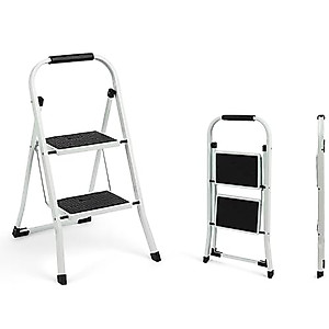 SIMPLI-MAGIC Step Ladder, 2 Step Stool Ergonomic Folding Step Stool with Wide Anti-Slip Pedal Sturdy Step Stool for Adults Multi-Use for Household, Kitchen，Office Step Ladder Stool (2 Step-White)