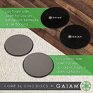 Gaiam Core Sliding Discs - Dual Sided Workout Sliders for Carpet & Hardwood Floor - Home Ab Pads Exercise Equipment Fitness Sliders for Women and Men