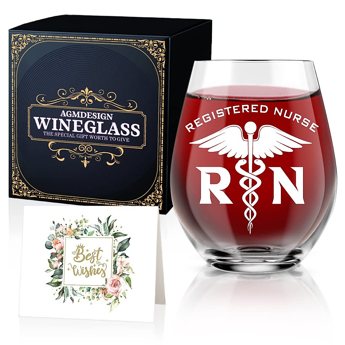 AGMDESIGN Funny Two Sided Good Day Bad Day Don't Even Ask RN Registered Nurse Wine Glass with Gift Box, Gift for Doctor, Medicine, Assistant, Physician, Nurse, Students, Graduation Gifts for Men Women