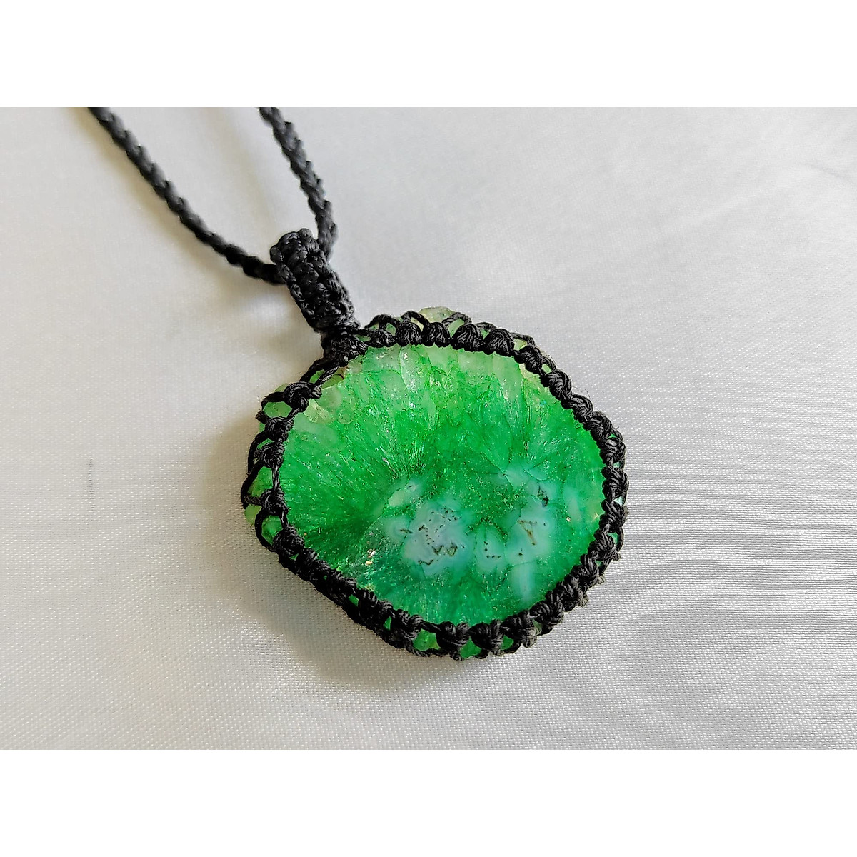 Green Solar Agate Macrame Pendant, Cord Wrapped Macrame Pendant, Gemstone Macrame Jewelry