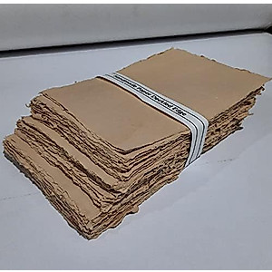 Deckle Papers Handmade Cotton Khdai Paper for Watercolor, Writers, Card Stock Invitations, Crafts -Thick 150 GSM Size-A7 Pack of-50-Brown