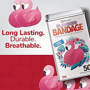 BioSwiss Bandages, Flamingo Shaped Self Adhesive Bandage, Latex Free Sterile Wound Care, 50 Count