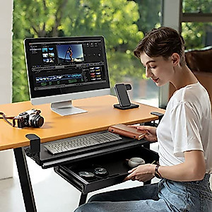 HUANUO Keyboard Tray, Pull Out Drawer Under Desk - Keyboard Tray Under Desk Slide, w/Storage Organizer, Computer Keyboard Stand w/Extra Sturdy C Clamp (32.28" Including Clamps)