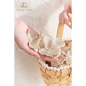 TINGE TIME 300pcs Silk Rose Petals Gold Yarn Flower Petals for Wedding Flower Girl Basket Aisle Scatter Dinner Table Centerpieces Party Bridal Shower Romantic Night Decoration (Light Gold)