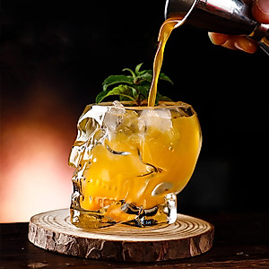 CGIZEA 2 Piece Skull Glass Cups 13.5oz Halloween Skull Decor Cups Crystal Skull Shot Glasses Vodka Spirits Clear Glass Cups Stylish Tiki Glass Tiki Mug Tiki Cup Cocktail Glasses Hawaiian Style Glass