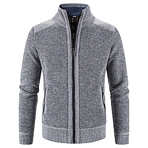 Men's Full Zip Up Cardigan Sweaters Regular Fit Flannel Lining Knitted Cardigans Zipper Thick Knit Sweater Coat (Light Grey,X-Large)