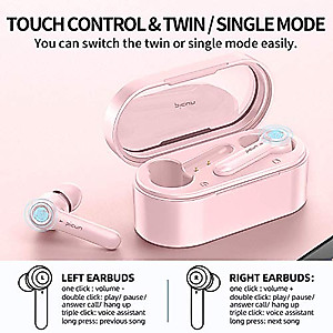 Picun True Wireless Earbuds 36 Hours Playtime, Bluetooth V5.0 Headphones, HiFi Immersive Bass in-Ear Headsets IPX8 Waterproof Sports Earphones w/HD Mic, Touch Control, USB-C, Fit for Women Girl Pink