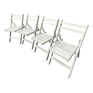 CARBRO Furniture Slatted Wood Folding Special Event Chair - White Set of 4 Folding Chair Foldable Style,White