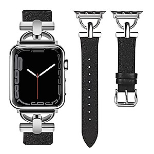 Wearlizer Leather Band Compatible with Apple Watch Band Women 38mm 40mm 41mm 42mm 44mm 45mm 49mm(Ultra), Dressy Fancy Leather Strap with D-Shape Metal Buckle for iWatch Bands Series 8 SE 7 6 5 4 3 2 1