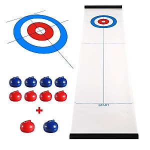 Yobbi Tabletop Curling Game for Kids, Adults & Family. Fun Indoor Sports Game for Everyone. Come with 8+2 Tabletop Curling Stones. Easy to Set Up, Play&Portable. Red & Blue Stones