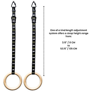 Duonamic Wooden Rings | Portable Exercise System Works Eleviia Pull Up Bar | Most User-Friendly Adjustable Straps | Exercise Core, Chest, Back, Triceps and Much More