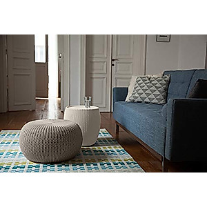 Keter Urban Knit Pouf Ottoman Set of 2 with Storage Table for Patio and Room Décor-Perfect for Balcony, Deck, and Outdoor Seating, Yellow & Gray