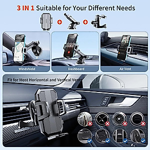 SUUSON Car Phone Holder Mount [Upgraded]-[Bumpy Roads Friendly] Phone Mount for Car Dashboard Windshield Air Vent 3 in 1,Hand Free Mount for iPhone 15 14 13 Pro Max Samsung All Cell Phones (Black)