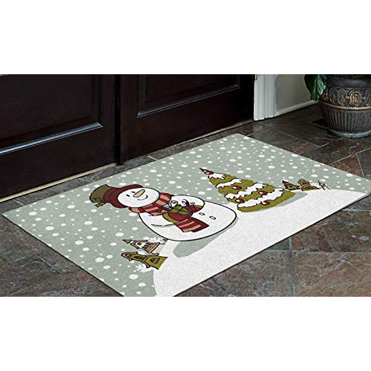 Brumlow MILLS Snowman Washable Festive Christmas Snow Scene Indoor or Outdoor Holiday Area Rug for Living or Dining Room, Bedroom Carpet and Kitchen Runner Rug, 30" x 46", Snow Christmas Tree