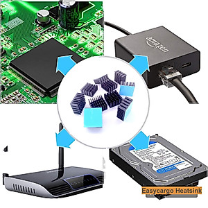 Easycargo 10pcs 20mm Heatsink Kit 20x20x10mm + 3M 8810 thermal conductive adhesive tape, cooler Heat Sink for cooling GPU IC Chips VRAM VGA RAM (20mmx20mmx10mm)