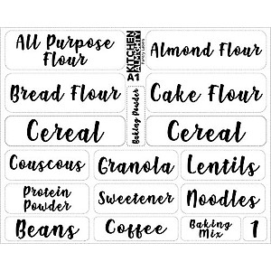 Kitchen Pantry Food Organization Clear Labels: 102 Attractive Gloss Artistic Preprinted Water Resistant Label Set to Organize Storage Containers, Jars & Canisters w/Extra Write-on Stickers