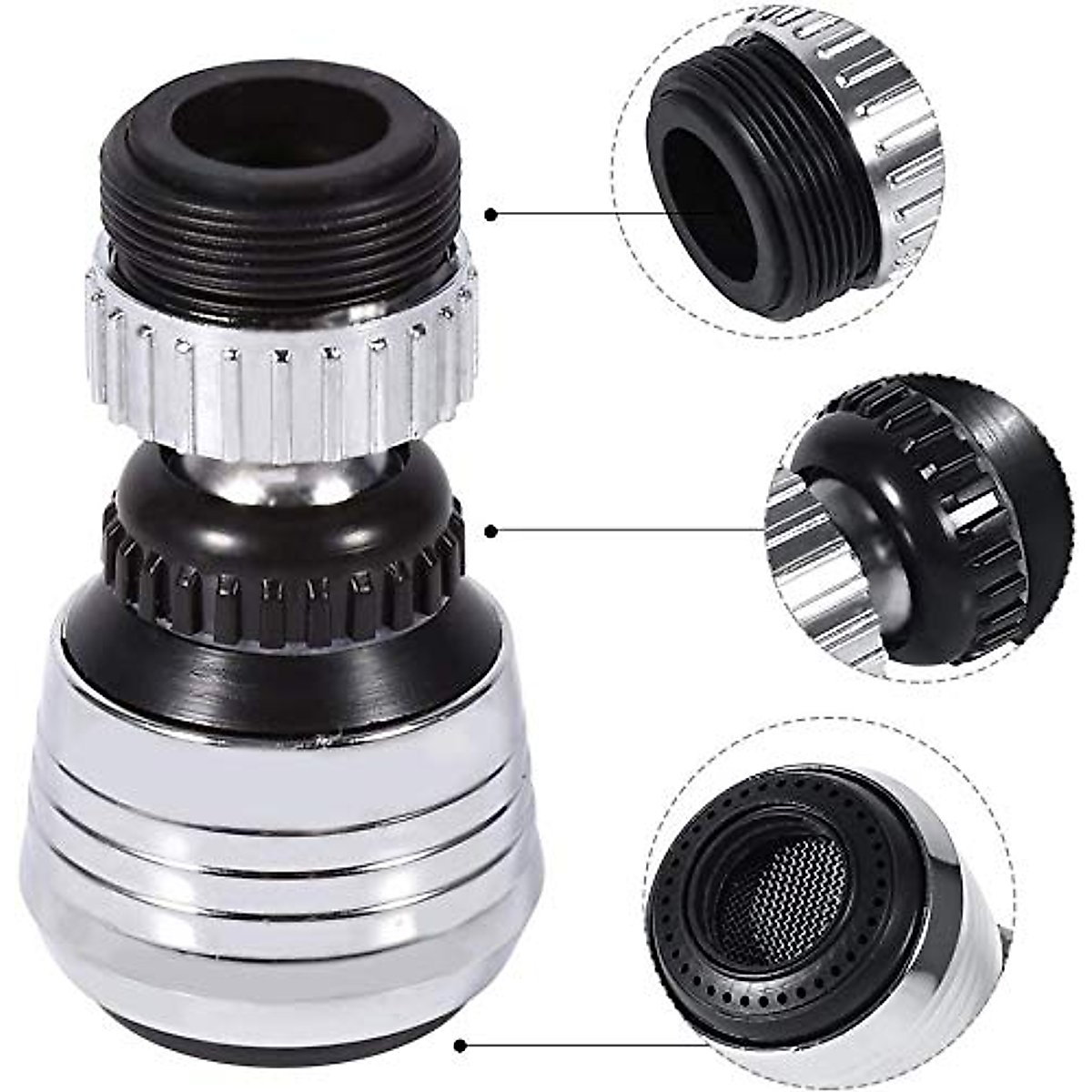 2PCS Kitchen Faucet Aerator, Splash Filter Attachment Tap 360 Rotate Swivel Saving Diffuser Nozzle Filter Adapter