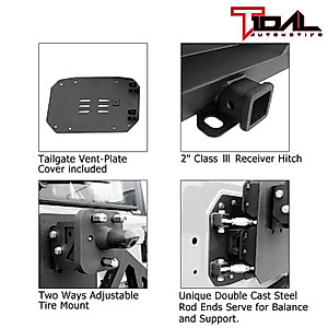 Tidal Offroad Rear Bumper with Swing Away Tire Carrier Fits 2018-2022 Wrangler JL