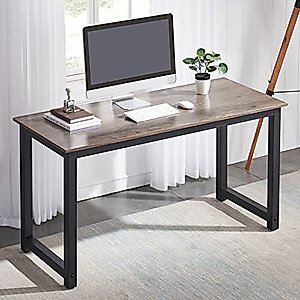 OFICS 55.1" Large Computer Desk,Modern Simple Style PC Laptop Desk for Home Office,Office Desk Workstation with Wide Metal Sturdy Frame,Thicker Steel Legs Study Desk,Rustic/Black