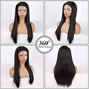 Vigorous Straight Headband Wigs for Women Black Glueless Synthetic Headband Wig Heat Resistant Fiber Natural Looking Headband Wig (20 Inch)